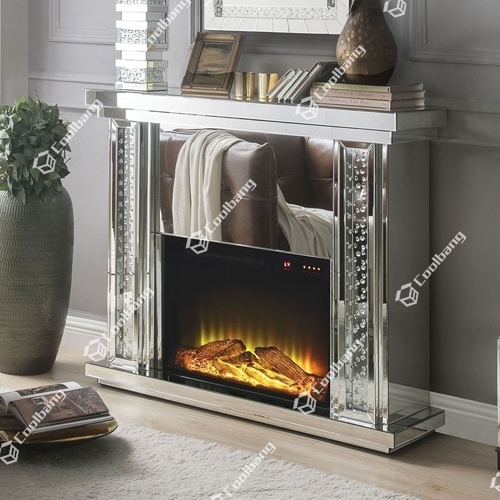 Crushed Diamond Living Room Furniture Mirrored Electric Fireplace