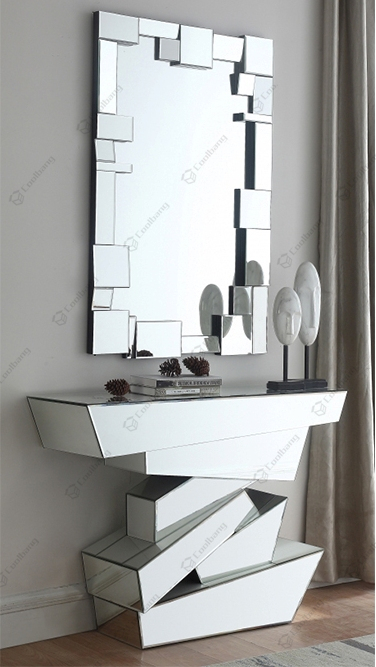 Silver Mirrored Console Table with Mirror Set,Console Table with Wall ...