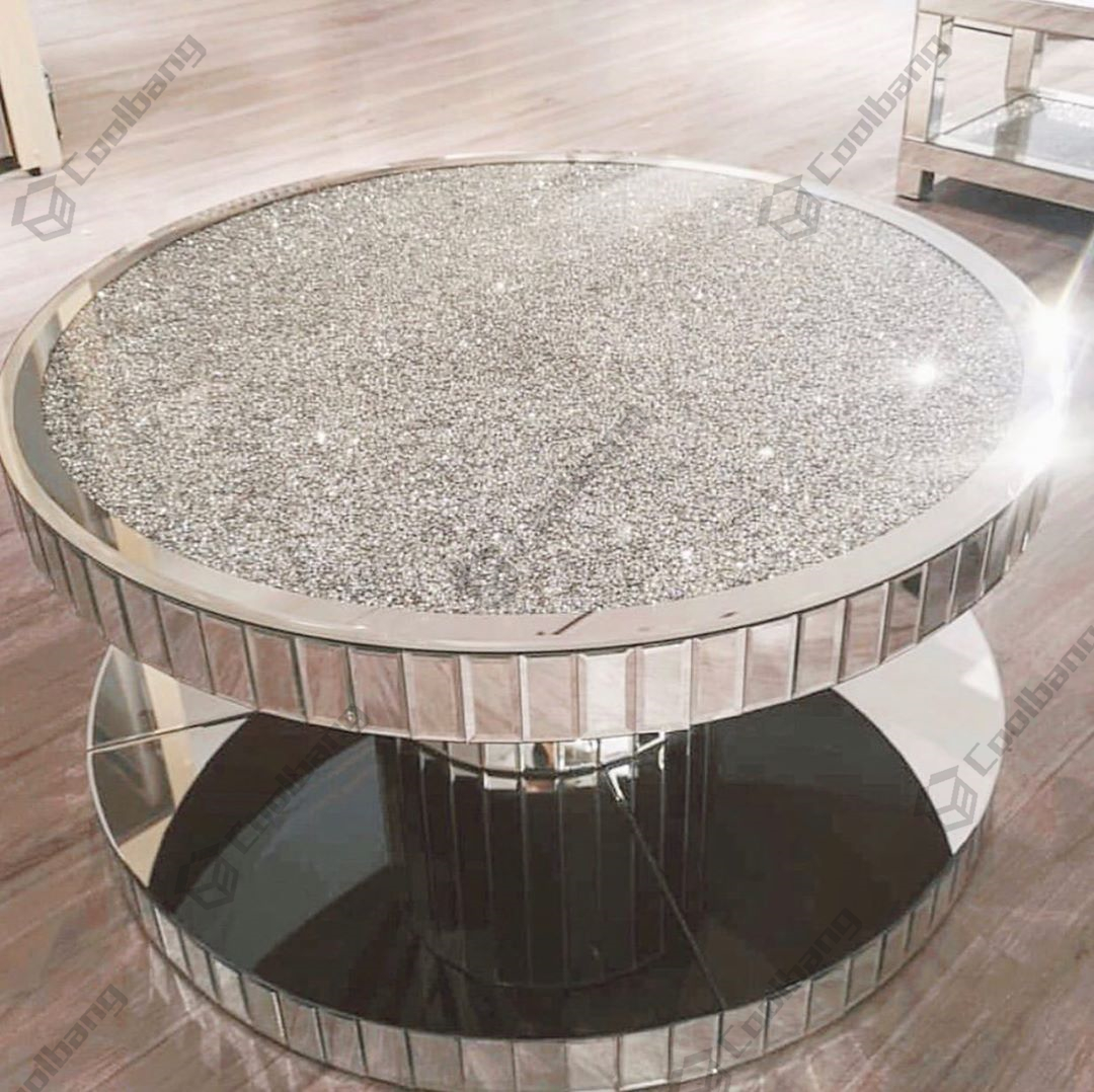 Modern luxury sparkle crushed glass diamond coffee table