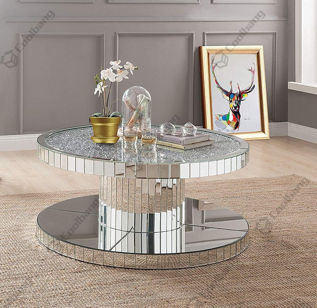 Modern luxury sparkle crushed glass diamond coffee table