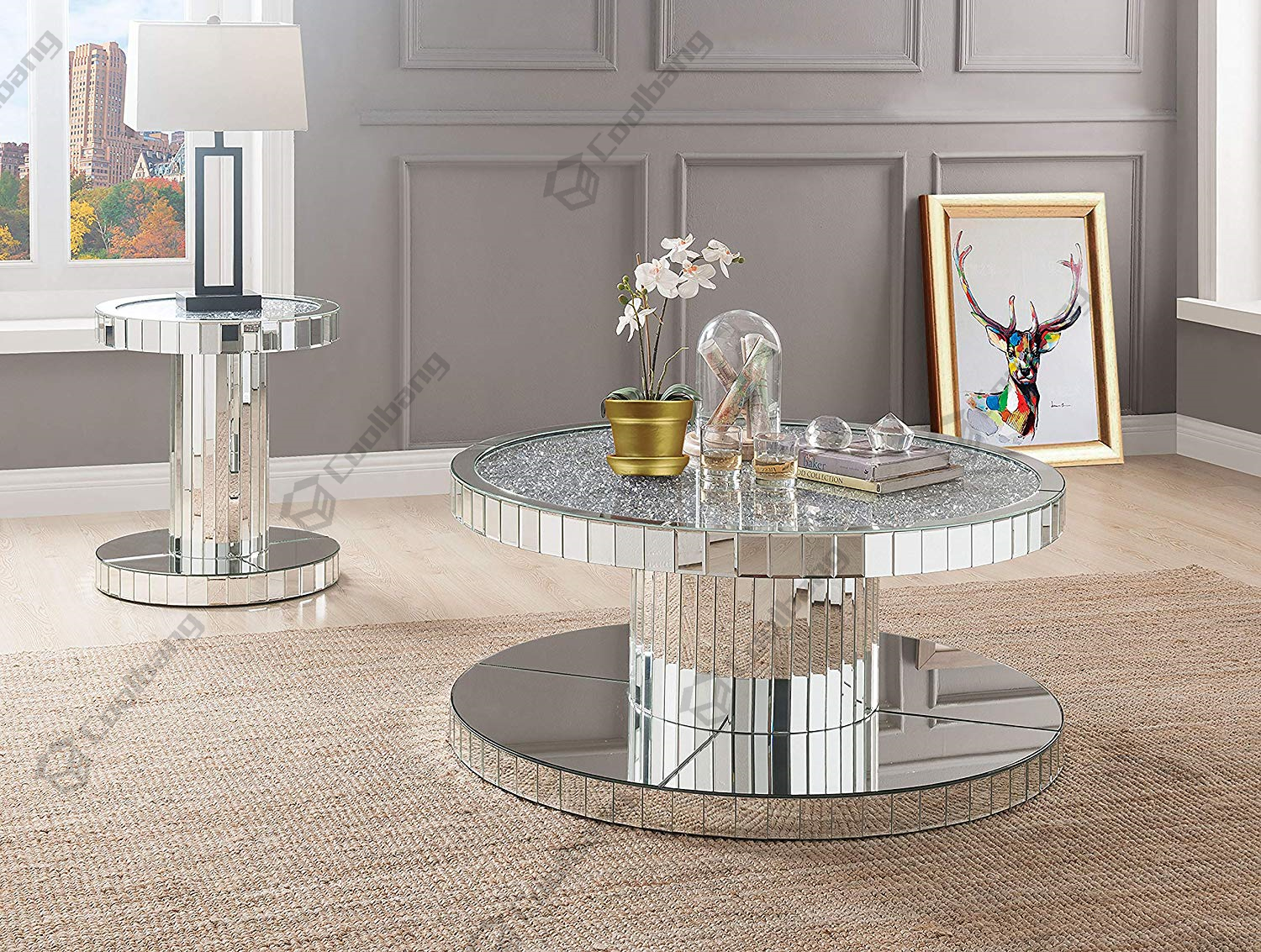 Modern luxury sparkle crushed glass diamond coffee table