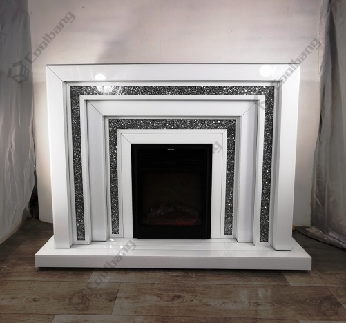 Luxury Mirrored venetian crushed diamond crystal MDF led fireplace surround