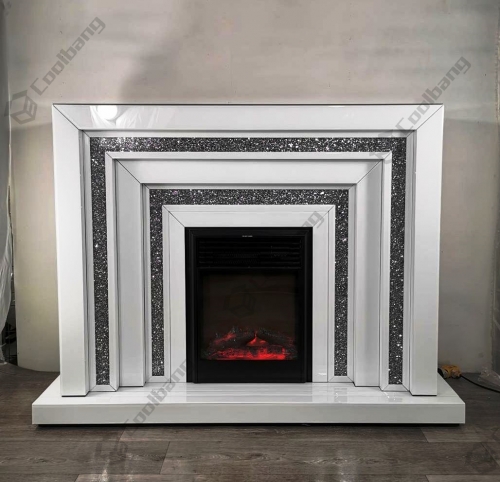 Luxury Mirrored venetian crushed diamond crystal MDF led fireplace surround