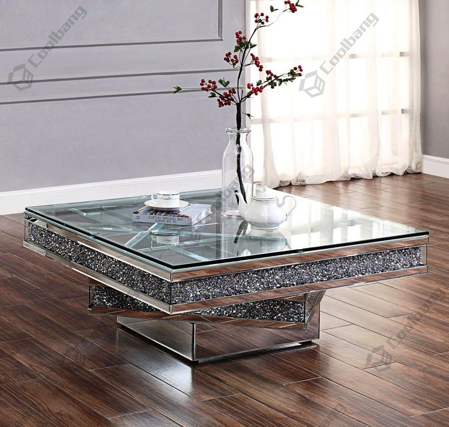 Modern luxury sparkle crushed glass diamond coffee table