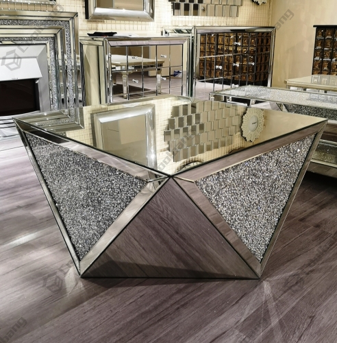 Modern luxury sparkle crushed glass diamond coffee table