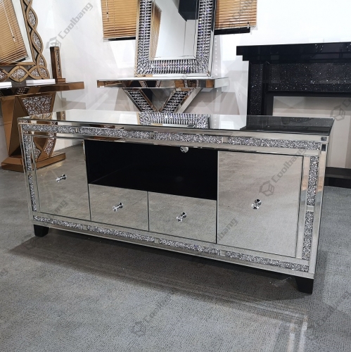 Mirrored Furniture Crushed Diamond TV Unit Stand Table