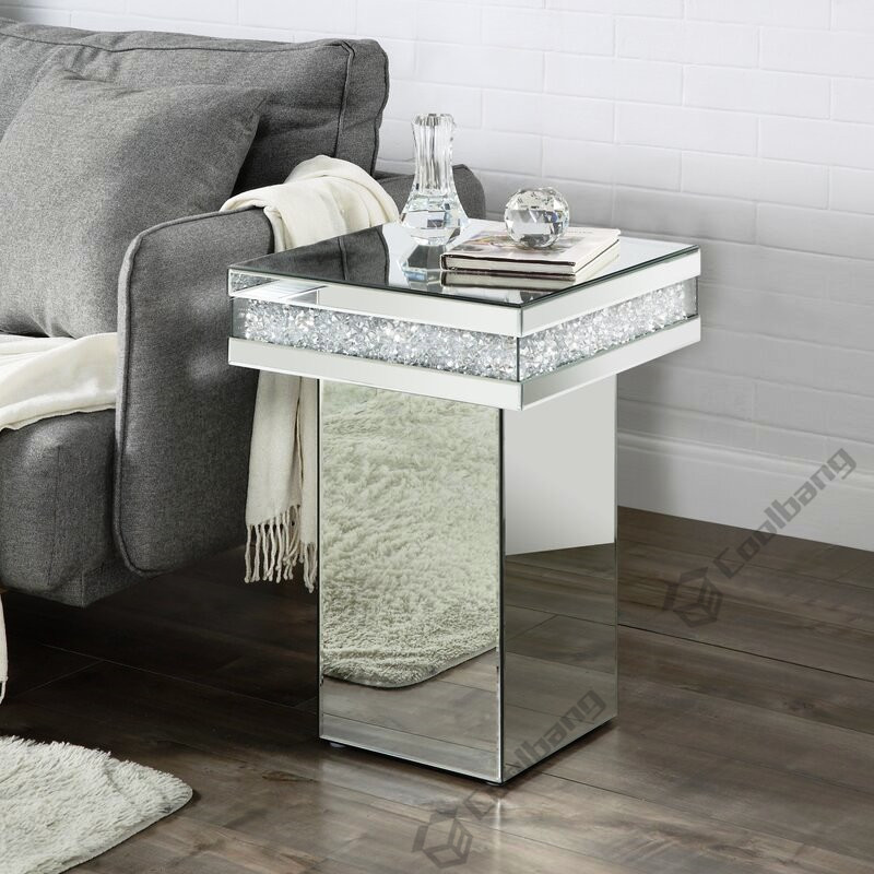 Living Room Crushed Diamond Mirrored Side Table End Table
