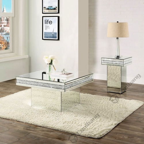 Living Room Crushed Diamond Mirrored Side Table End Table